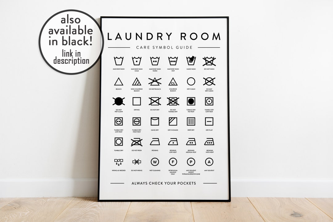 Laundry Care Symbols Print Label Care Guide Laundry Room Decor Washing ...