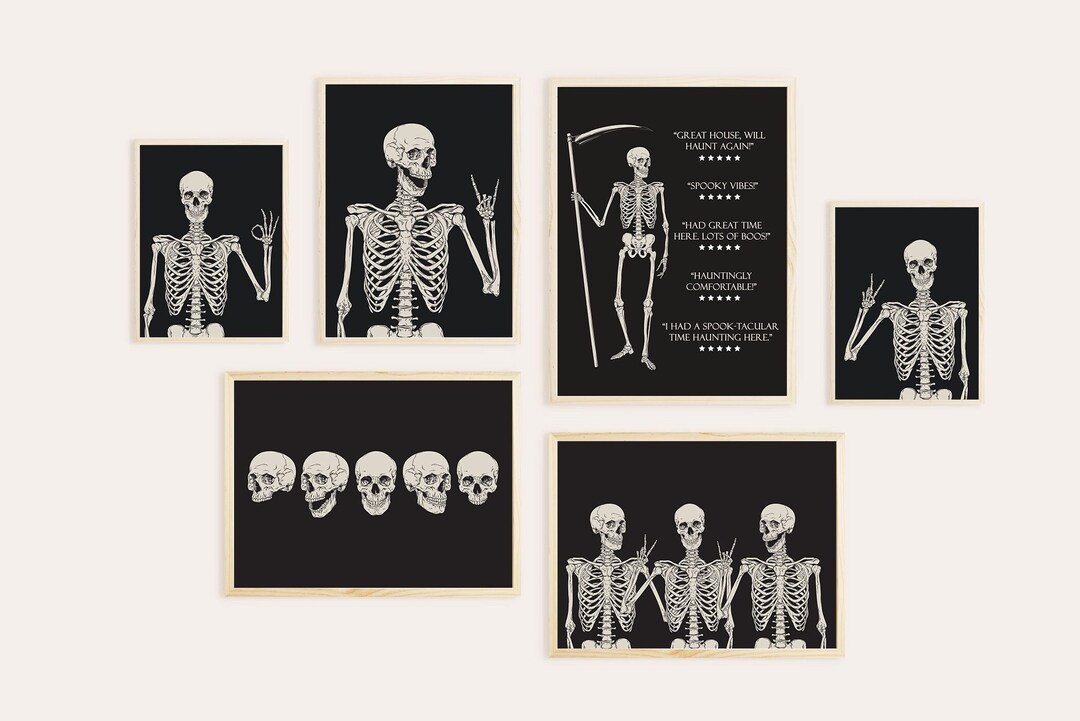 Skeleton Wall Art Skeleton Print Set of 6 Prints Halloween Printable ...