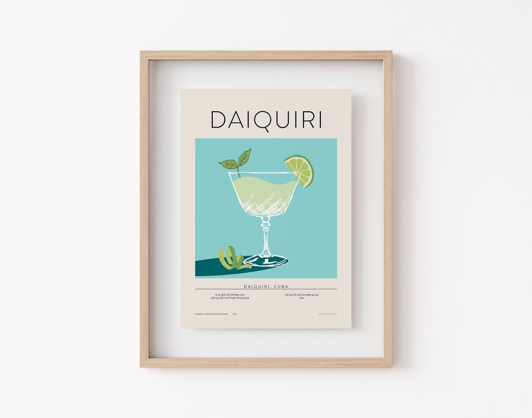 Daiquiri Cocktail Print | Daiquiri Poster | Cocktail Printable | Retro ...
