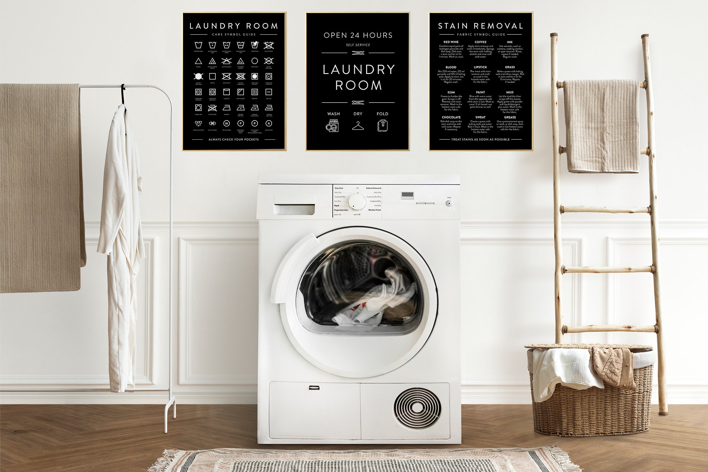 Black Laundry Room Printable Set of 3 Laundry Room Signs Laundry Room ...