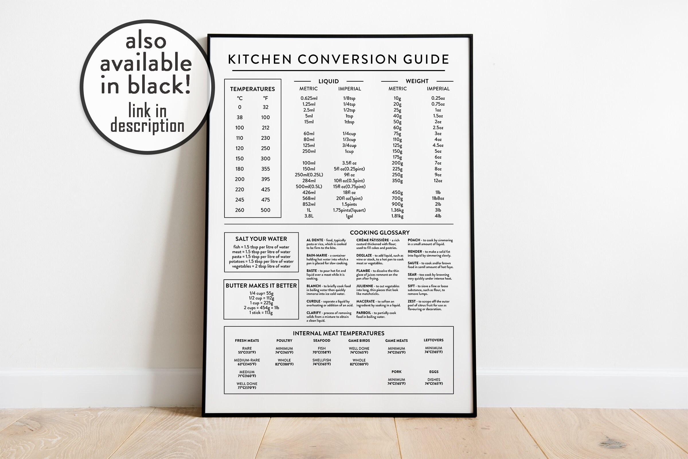 Kitchen Conversion Guide Measurement Chart Kitchen Cheat Sheet Cooking ...