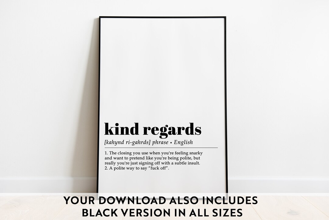Funny Office Decor Kind Regards Definition Print Office - Etsy UK