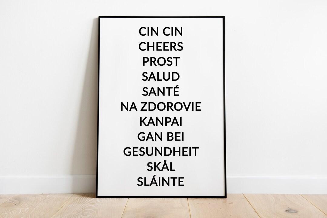 Cheers in Different Languages Poster Bar Cart Prints Cheers Sign Cheers ...