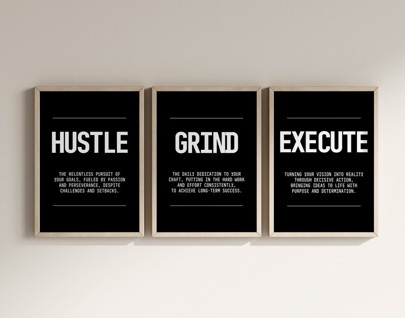 Hustle Grind Execute Poster | Set of 3 Posters | Motivational Office ...