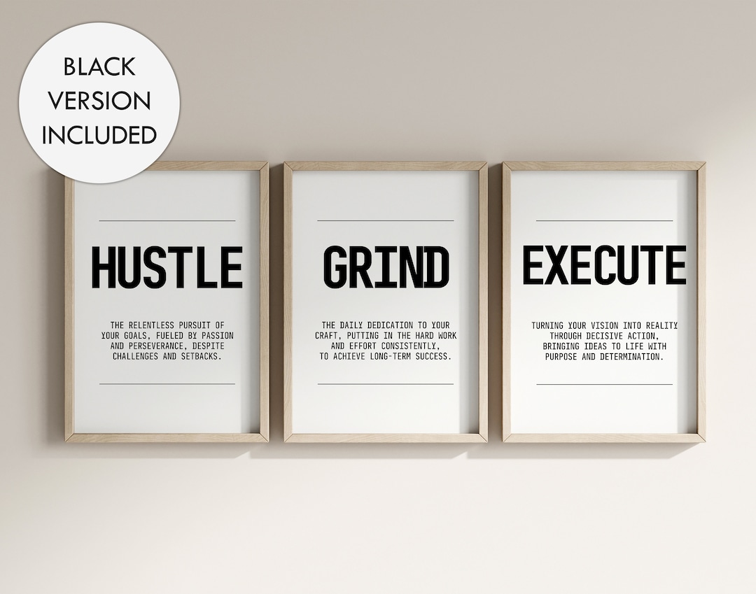 Hustle Grind Execute Poster | Set of 3 Posters | Motivational Office ...