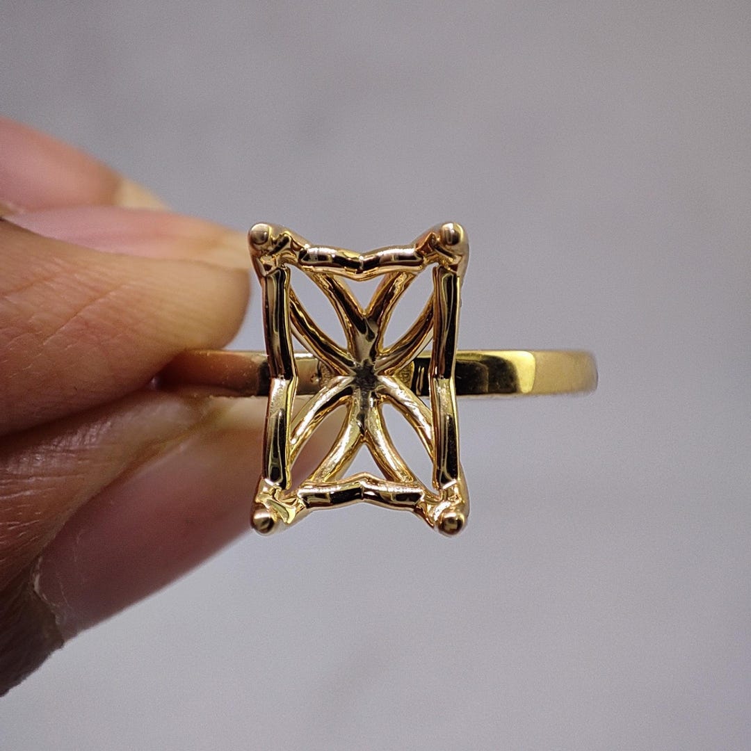 14k Yellow Gold Semi Mount Ring: 3 Carat Radiant Cut, Tulip Basket ...
