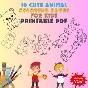 10 Cute Animal Coloring Pages for Kids - Printable PDF Activity Set ...