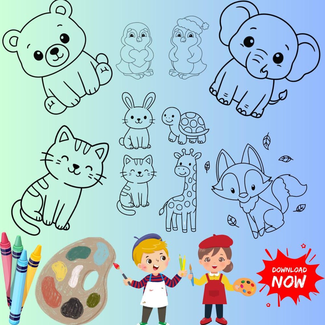10 Cute Animal Coloring Pages for Kids - Printable PDF Activity Set ...