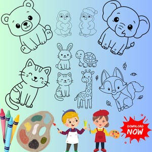 10 Cute Animal Coloring Pages for Kids - Printable PDF Activity Set ...