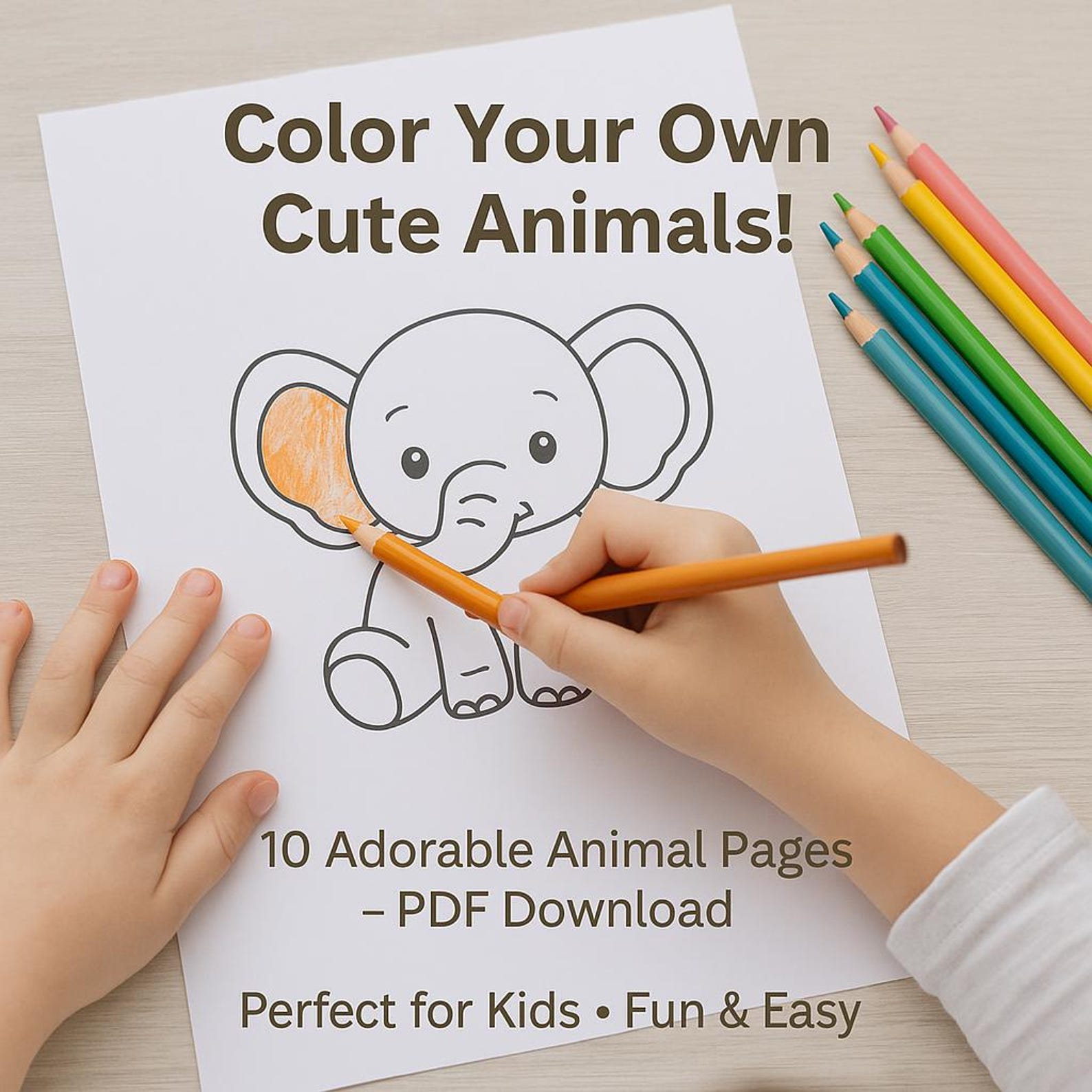 10 Cute Animal Coloring Pages for Kids - Printable PDF Activity Set ...