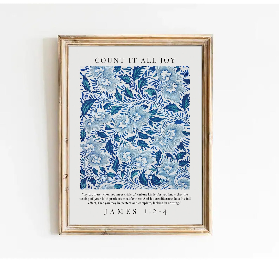 James 1:2-4, Count It All Joy Bible Verse Print, Vintage Bible Art ...