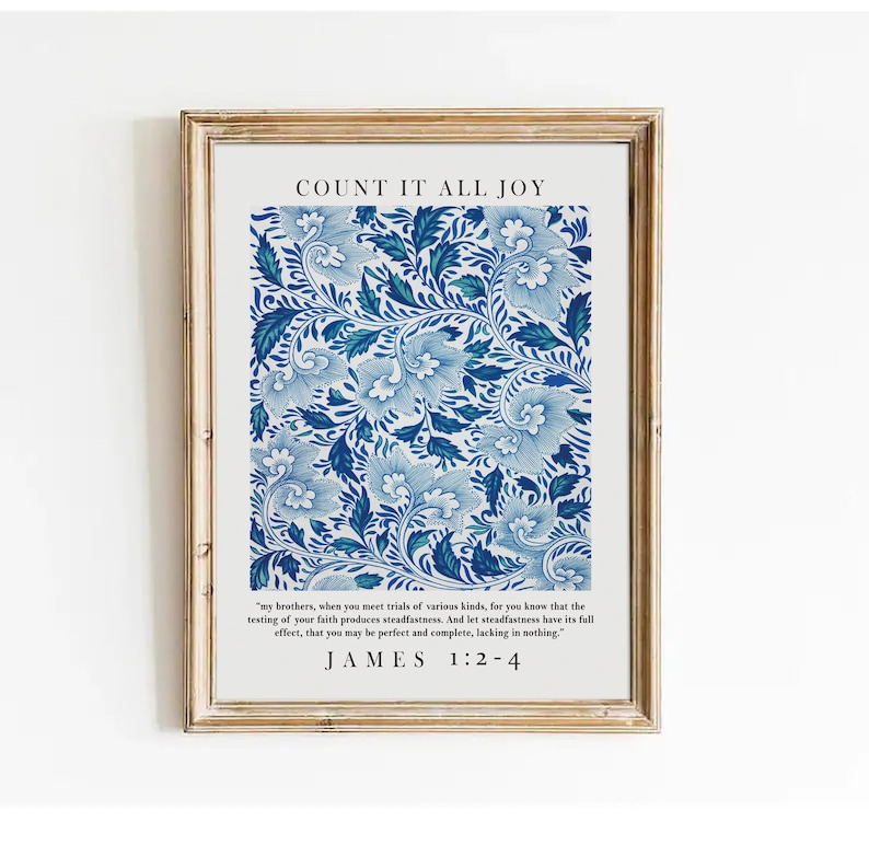 James 1:2-4, Count It All Joy Bible Verse Print, Vintage Bible Art ...