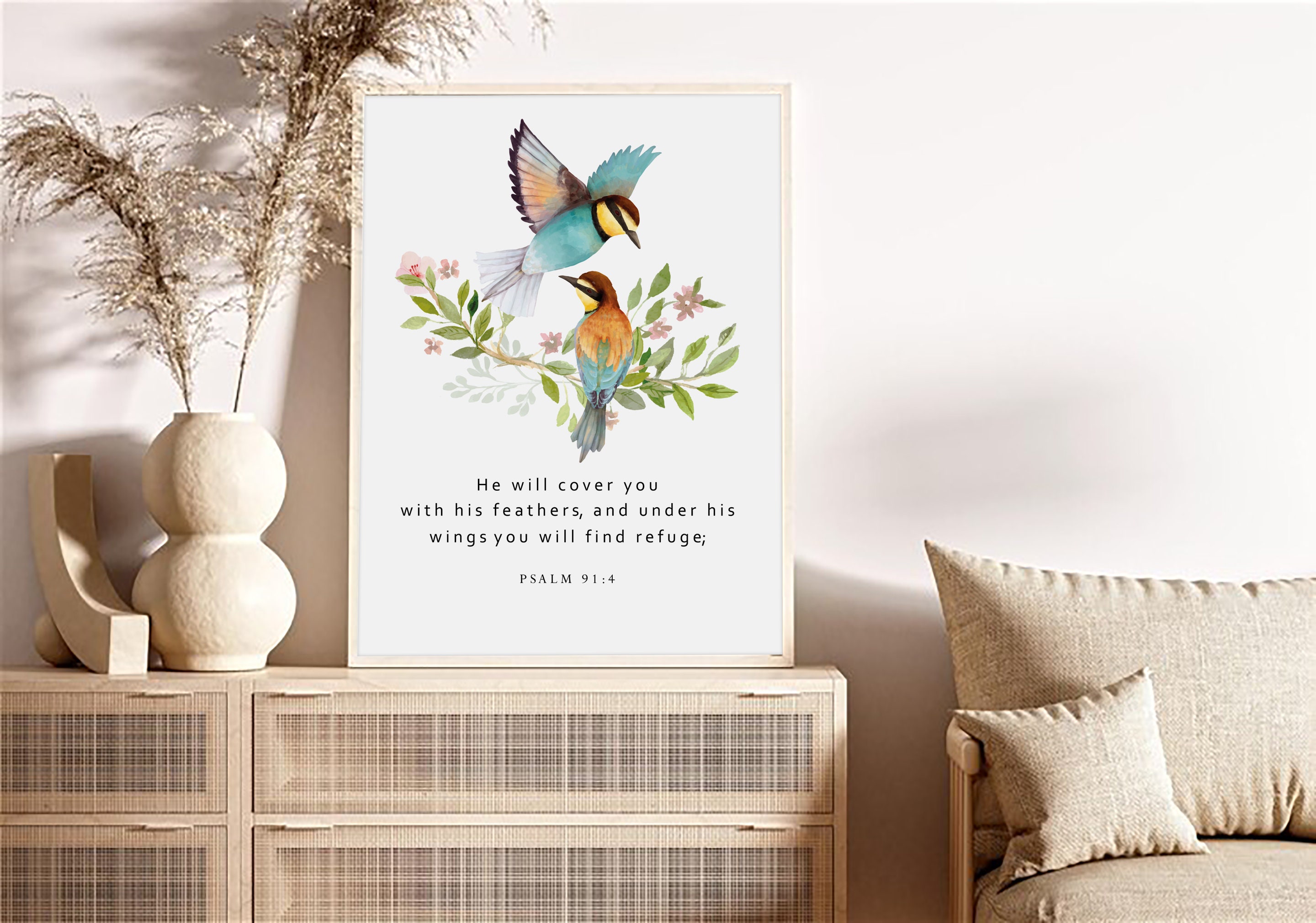 Psalm 91:4 Birds Scripture Wall Art, Bible Verse Wall Art Decor ...