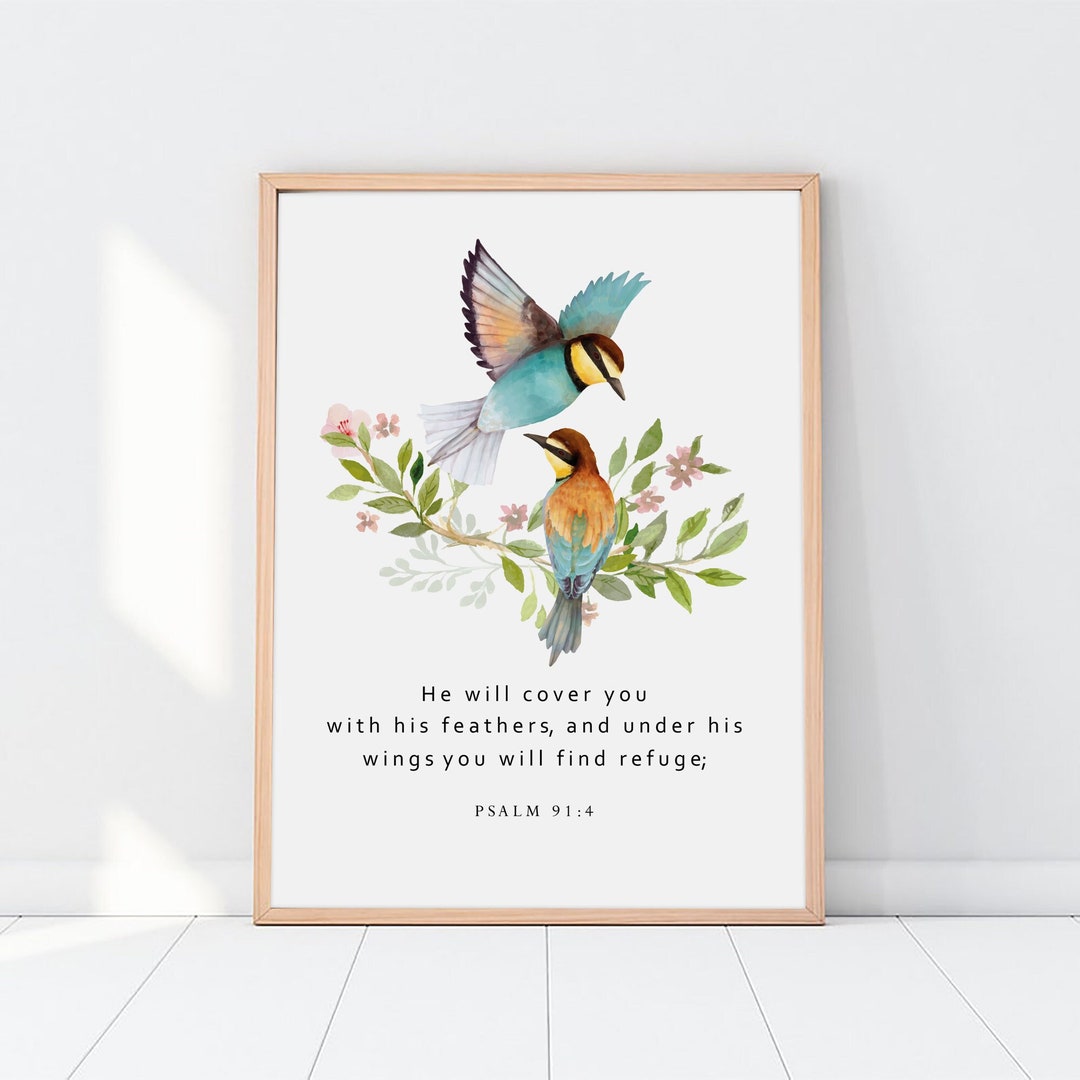 Psalm 91:4 Birds Scripture Wall Art, Bible Verse Wall Art Decor ...