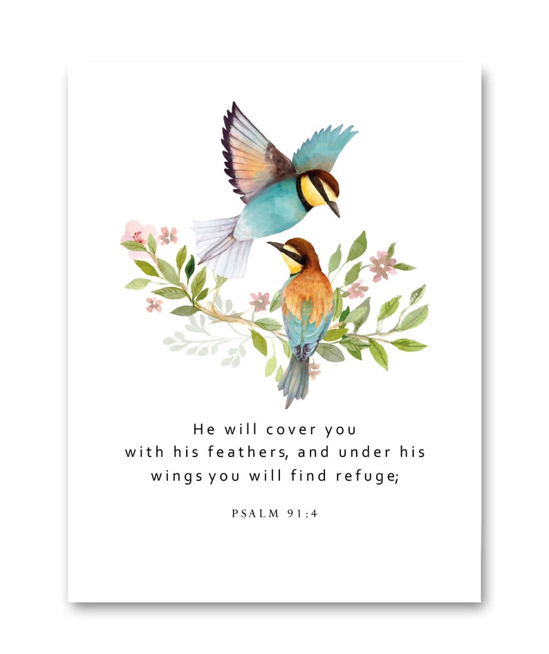 Psalm 91:4 Birds Scripture Wall Art, Bible Verse Wall Art Decor ...