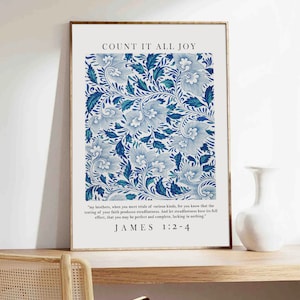 James 1:2-4, Count It All Joy Bible Verse Print, Vintage Bible Art ...