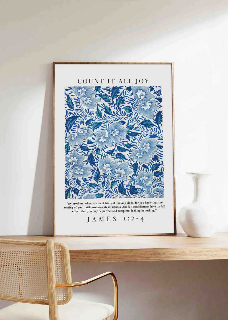 James 1:2-4, Count It All Joy Bible Verse Print, Vintage Bible Art ...