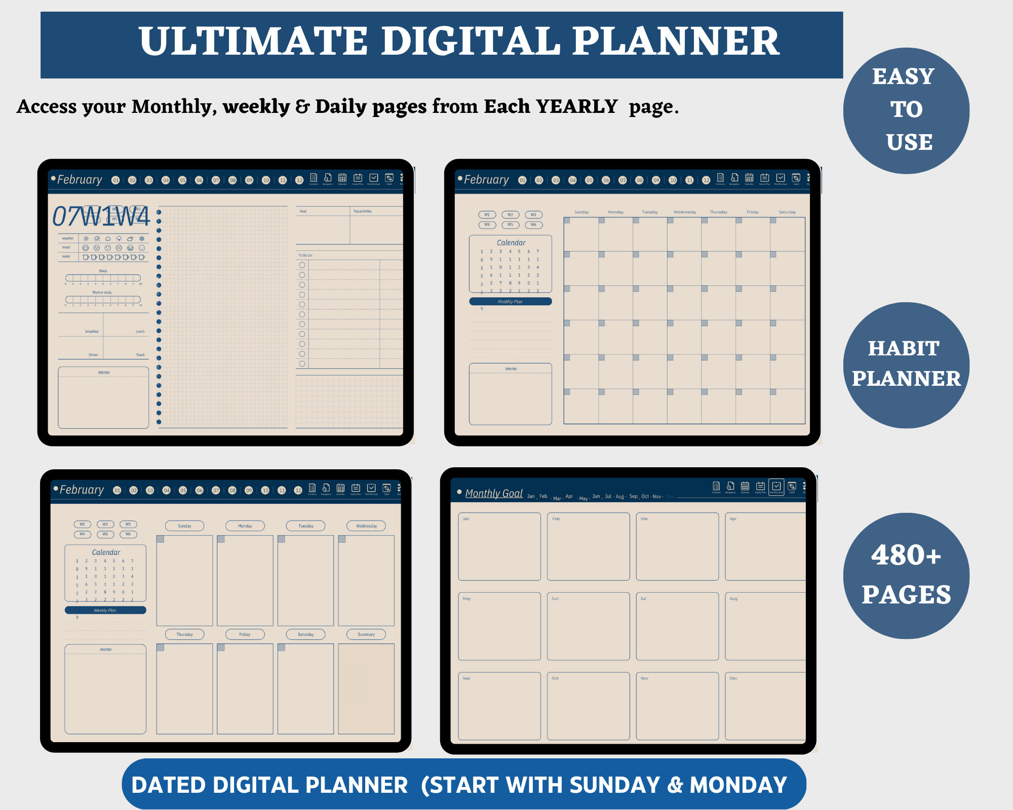 2023 Dated Yearly Hyperlinked Digital Planner, iPad Digital Planner ...
