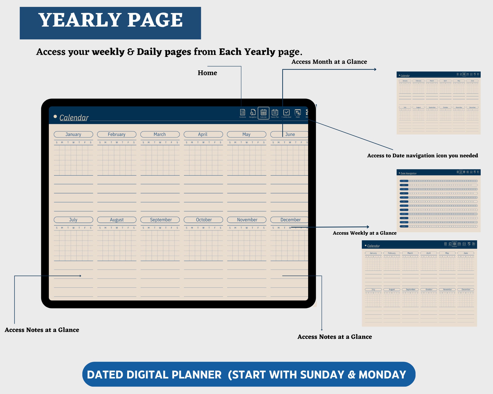2023 Dated Yearly Hyperlinked Digital Planner, iPad Digital Planner ...