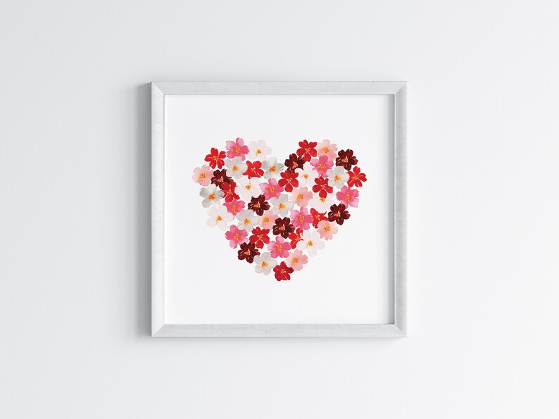 Flower Heart Print Valentines Day Printable Wall Art, Floral ...