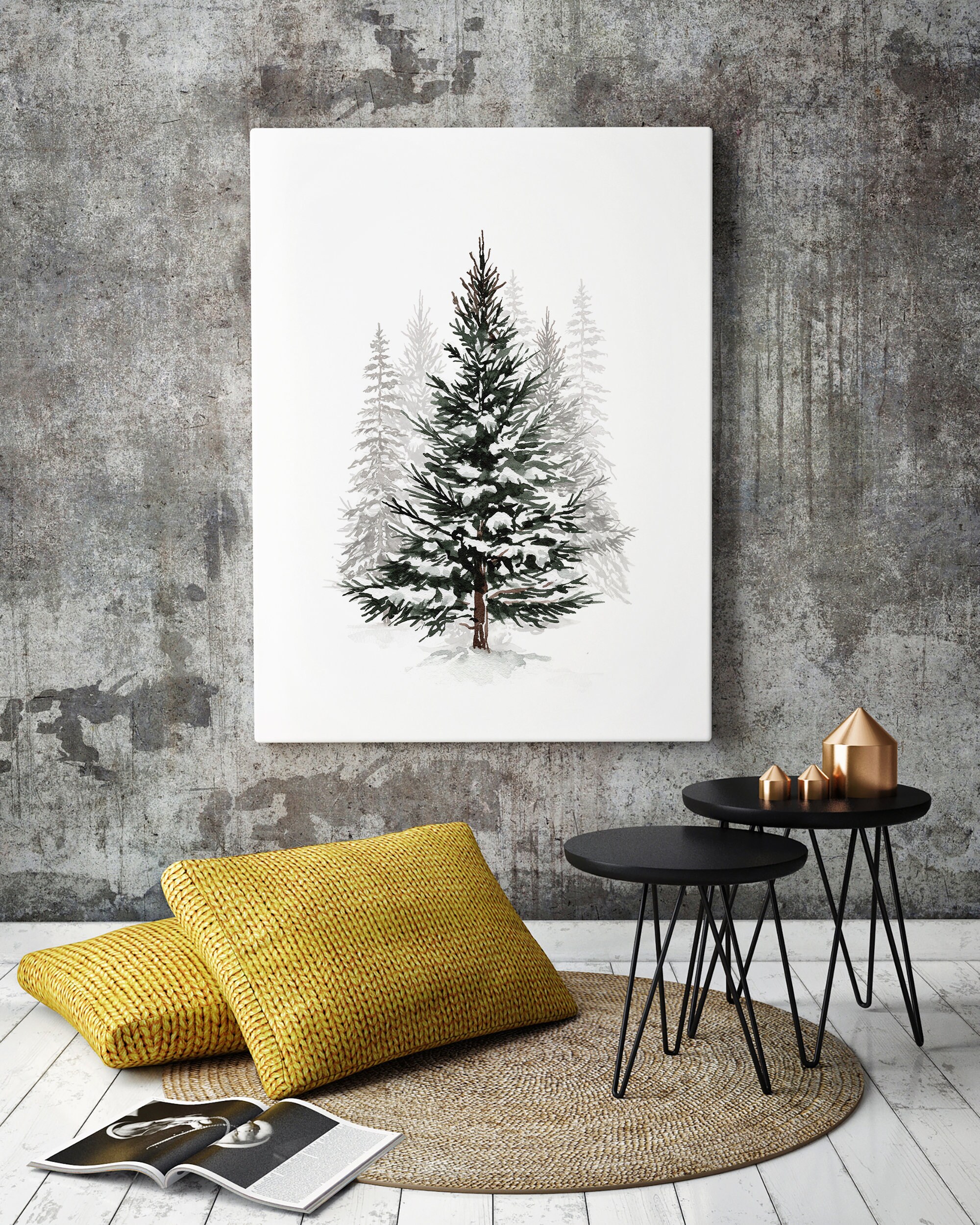 Christmas Tree Print Wall Decor Winter Trees Painting Christmas Decor ...