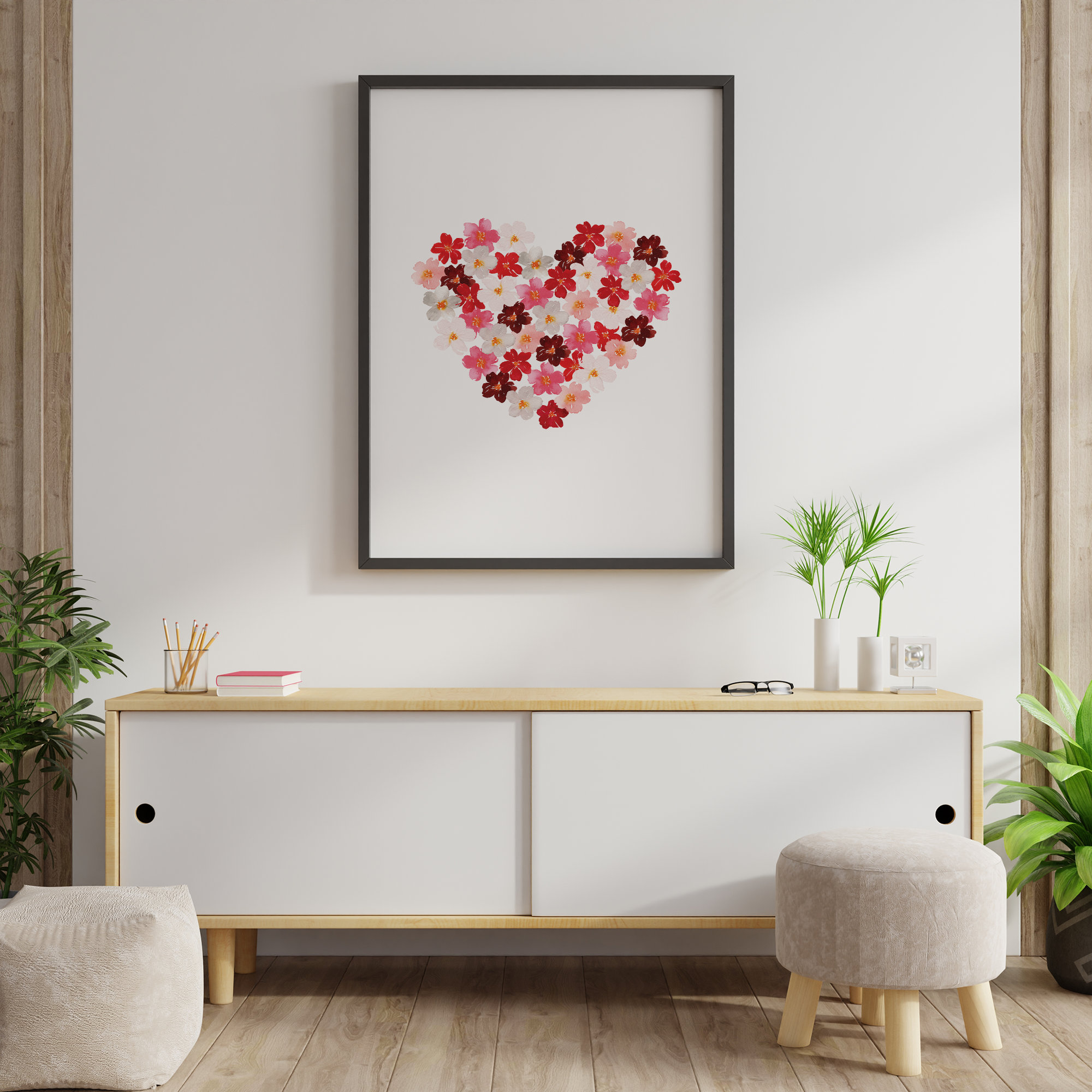 Flower Heart Print Valentines Day Printable Wall Art, Floral ...