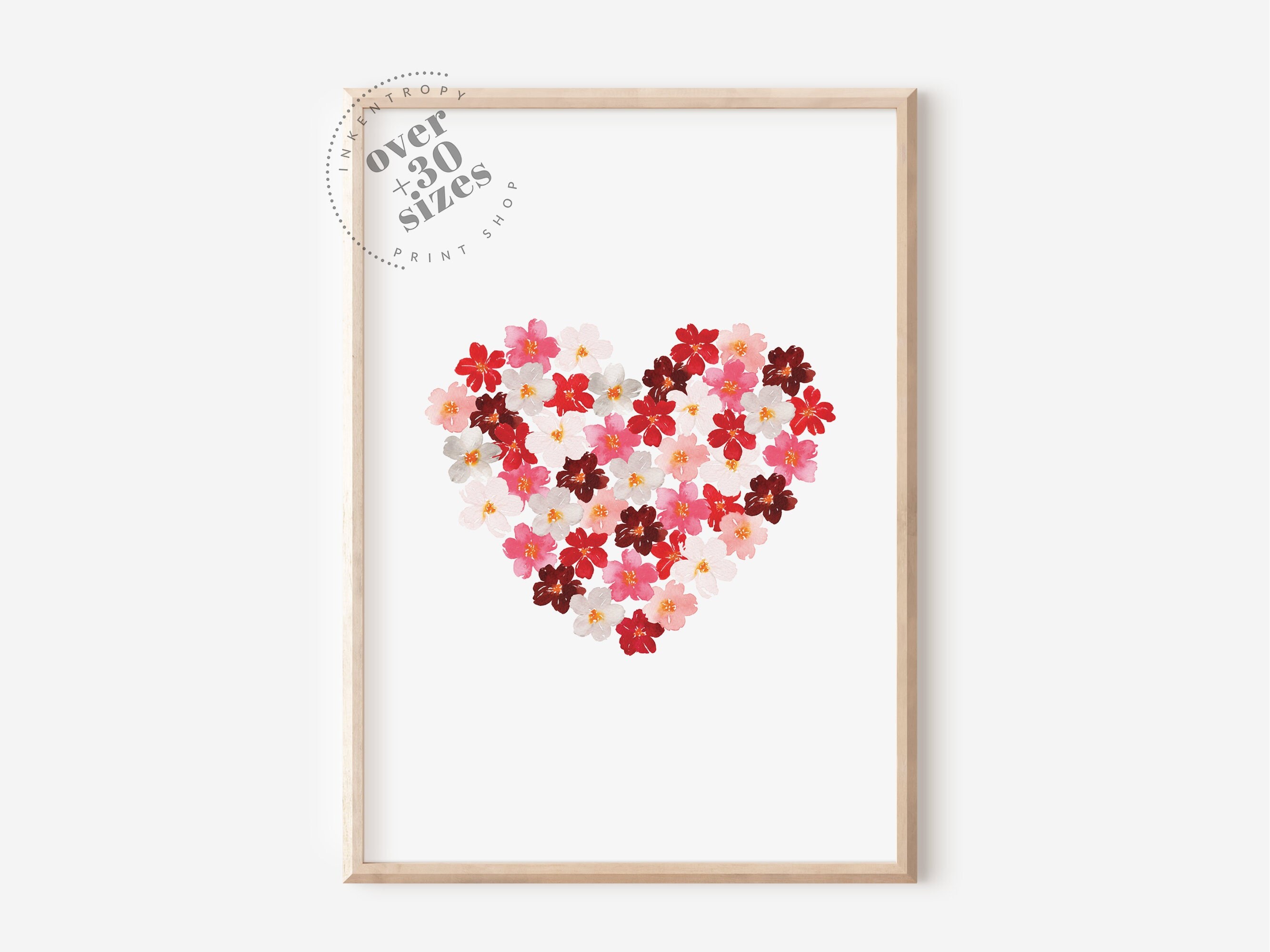 Flower Heart Print Valentines Day Printable Wall Art, Floral ...