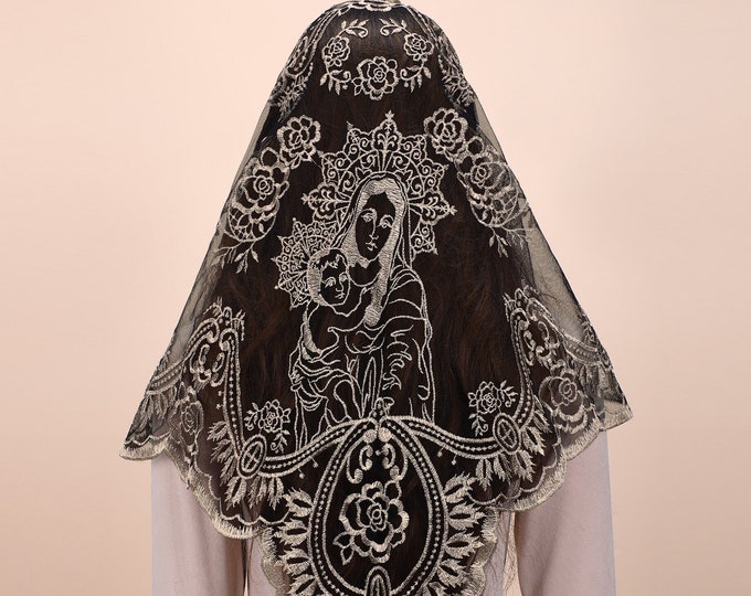 Our Lady of Guadalupe Collection/ Black Floral Triangle Veil/ Prayer ...
