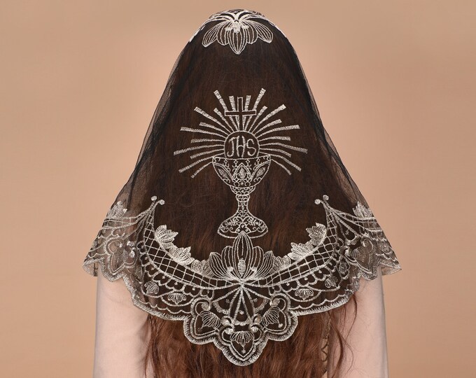 Mantveil Catholic Triangle Veil, Holy Grail Embroidery Veil, Cross and ...