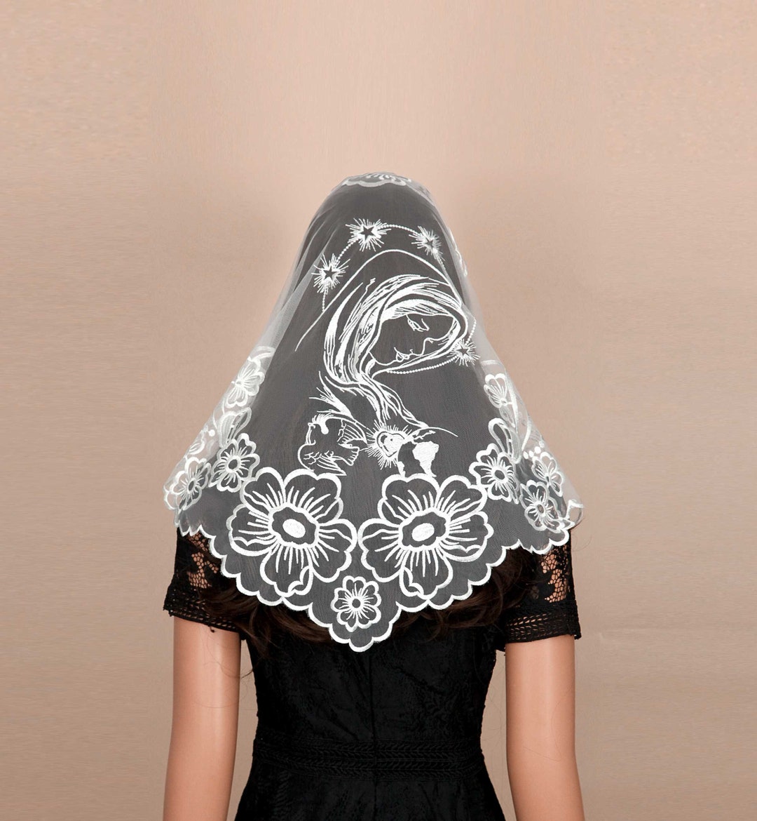 New!! Catholic Veil Triangular Veil Madonna Dove Pattern Veil Camellia ...