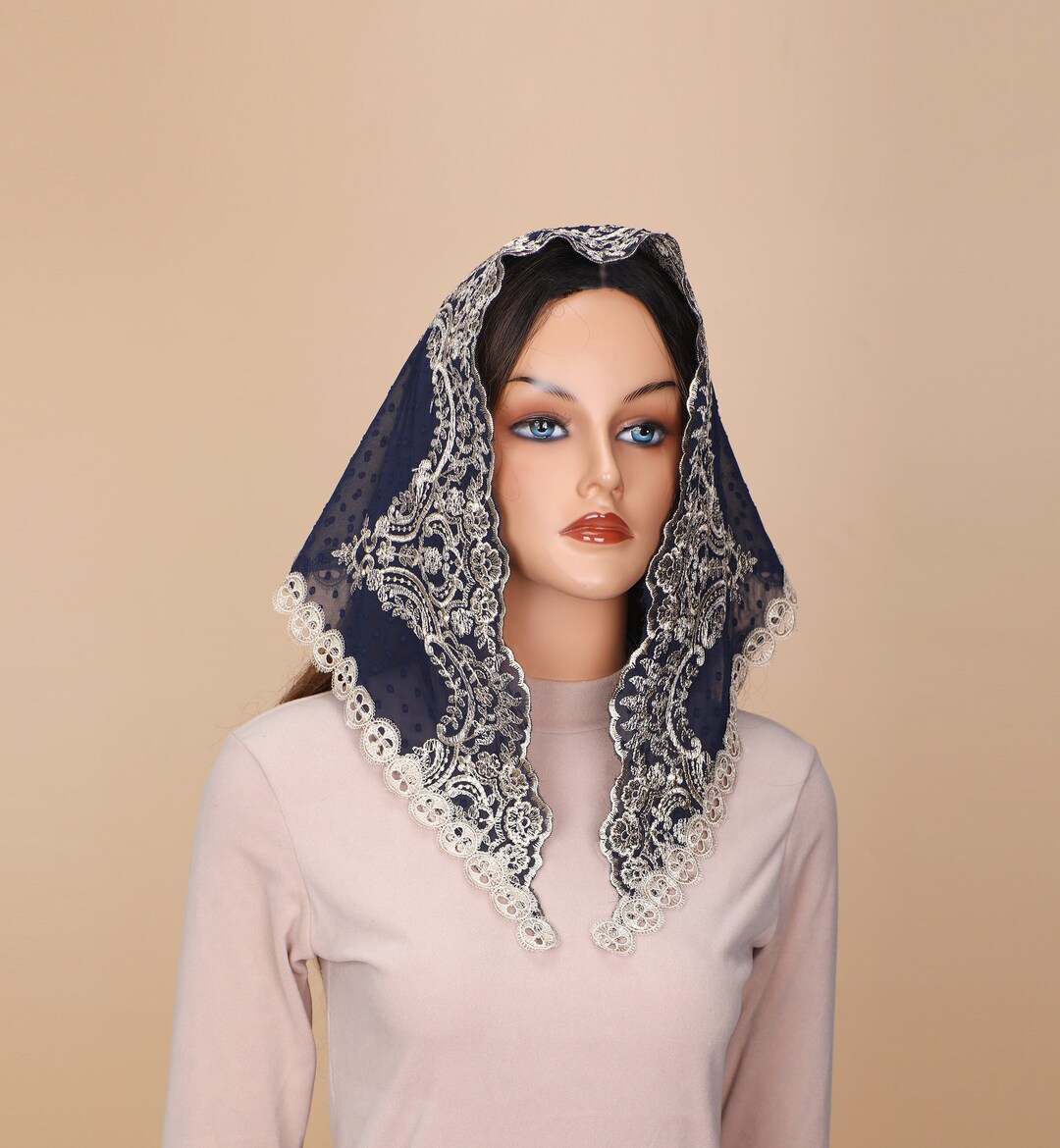 New! ! Catholic Church Veil, Triangle Embroidered Church Veil Spanish ...