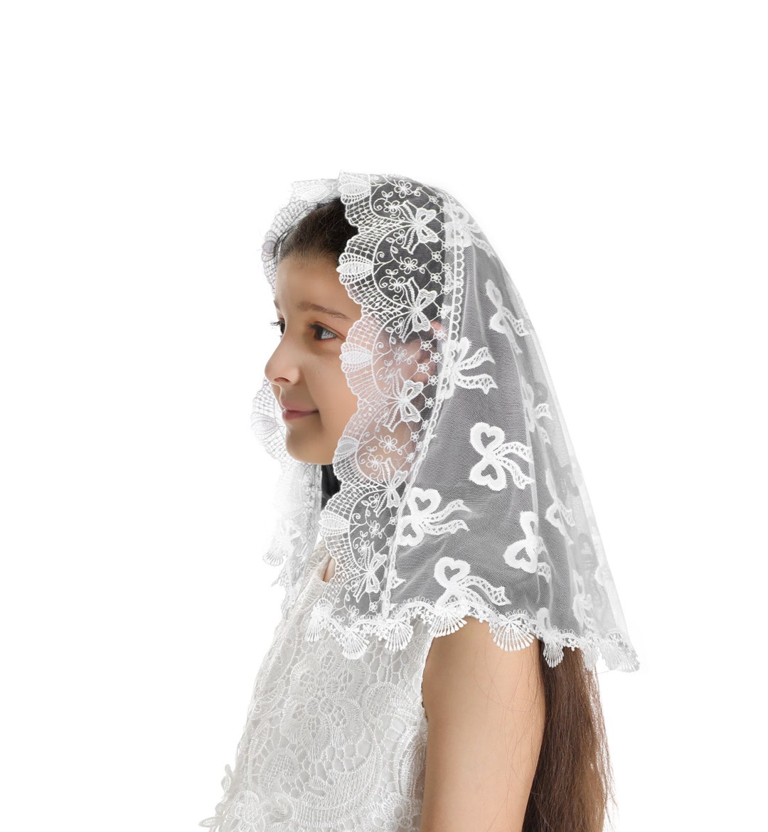 First Communion Veil for Girls, Catholic Church Veils, Cute Bow Lace ...