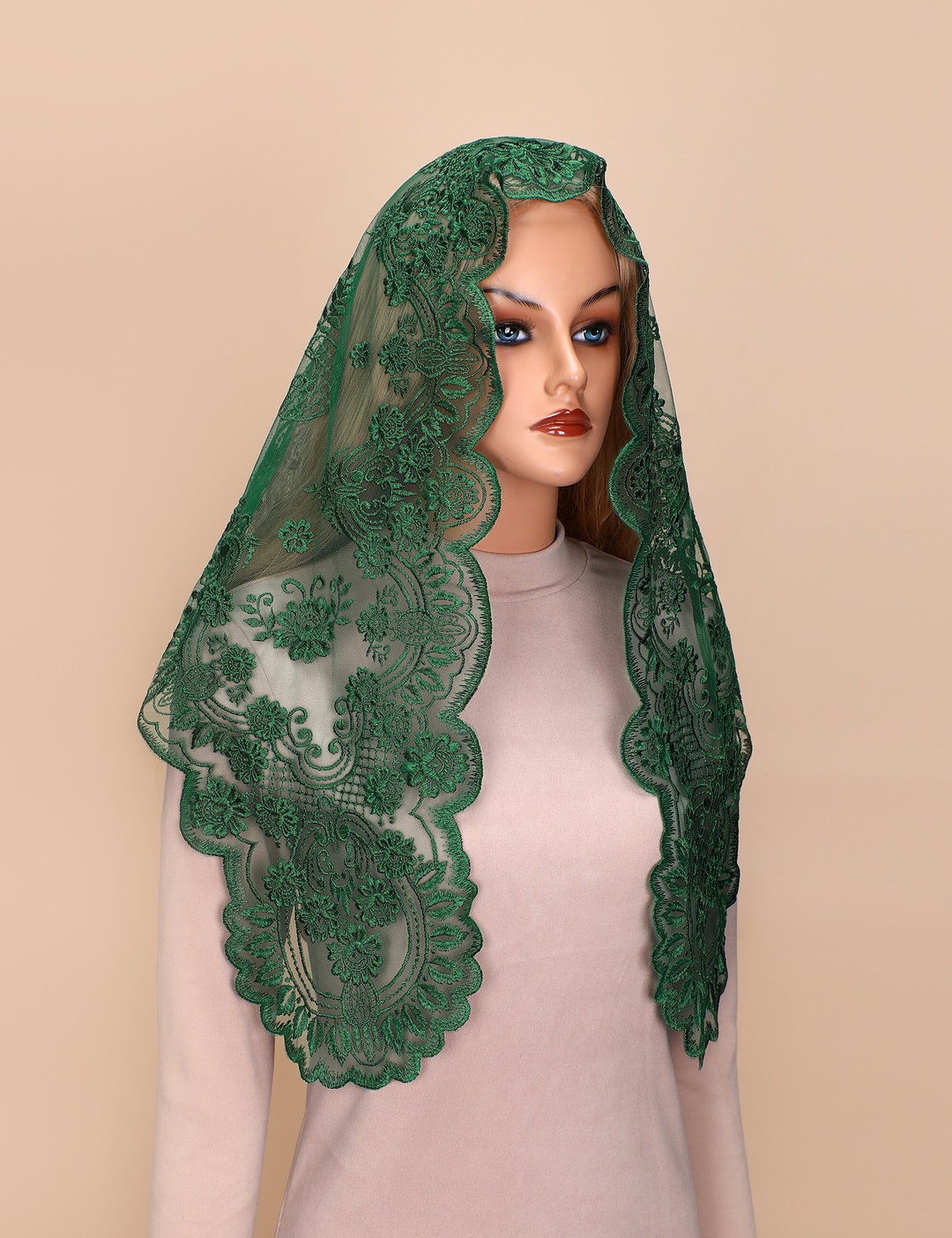 Triangle Catholic Veils, Pentecost Chapel Mantilla, Camellia Embroidery ...