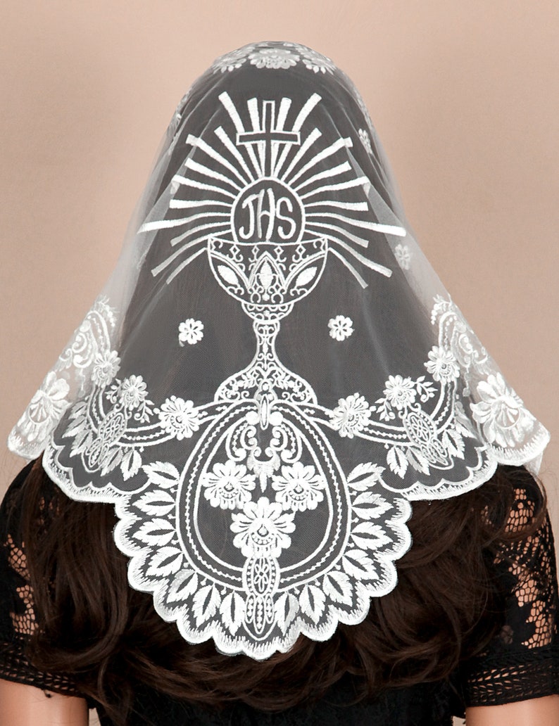 New!! Catholic Veil Holy Grail Cross Veil Triangular Camellia Mesh ...