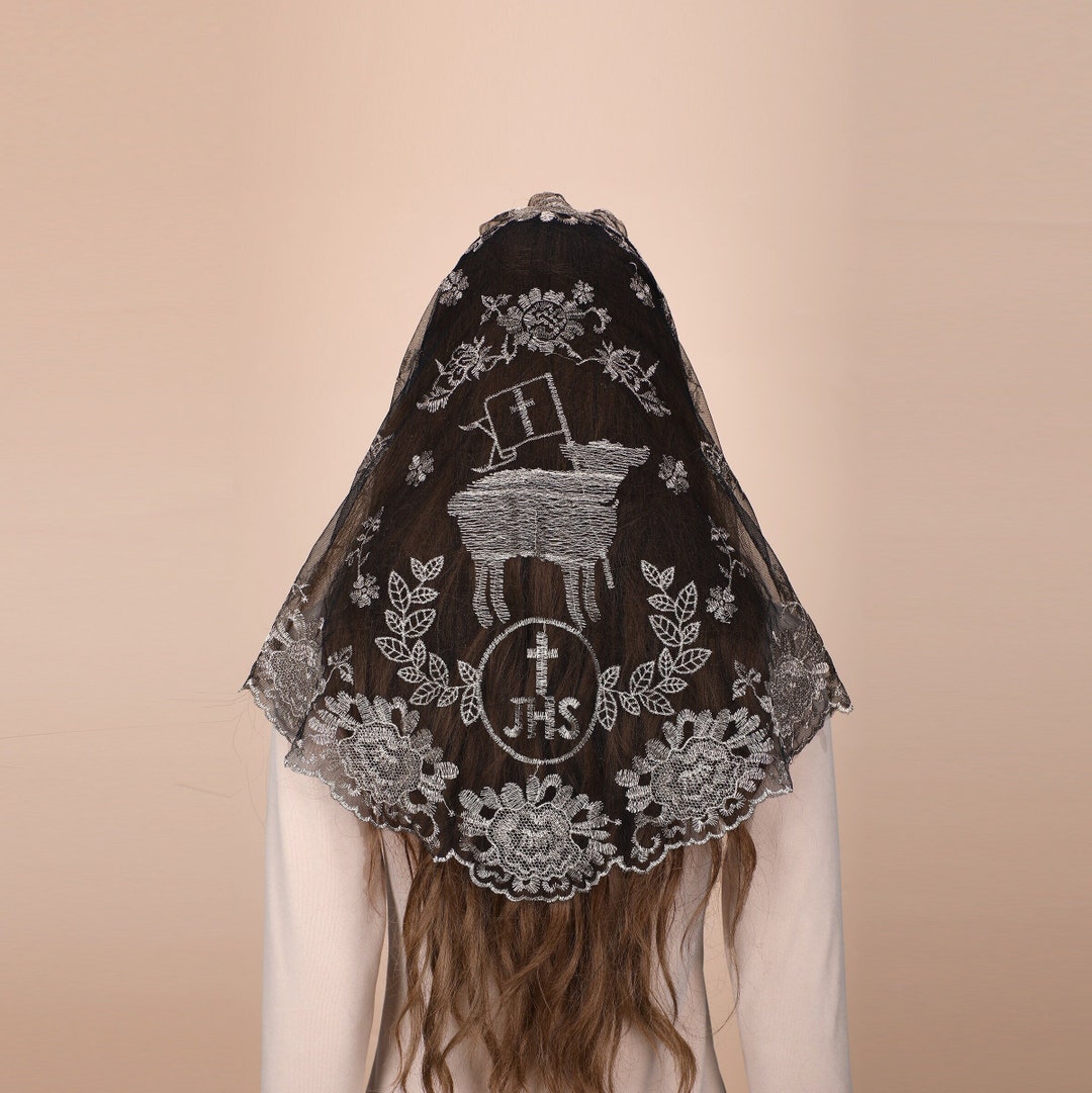 Catholic Triangle Mantilla Veil: Traditional Black Gold Shepherd With ...