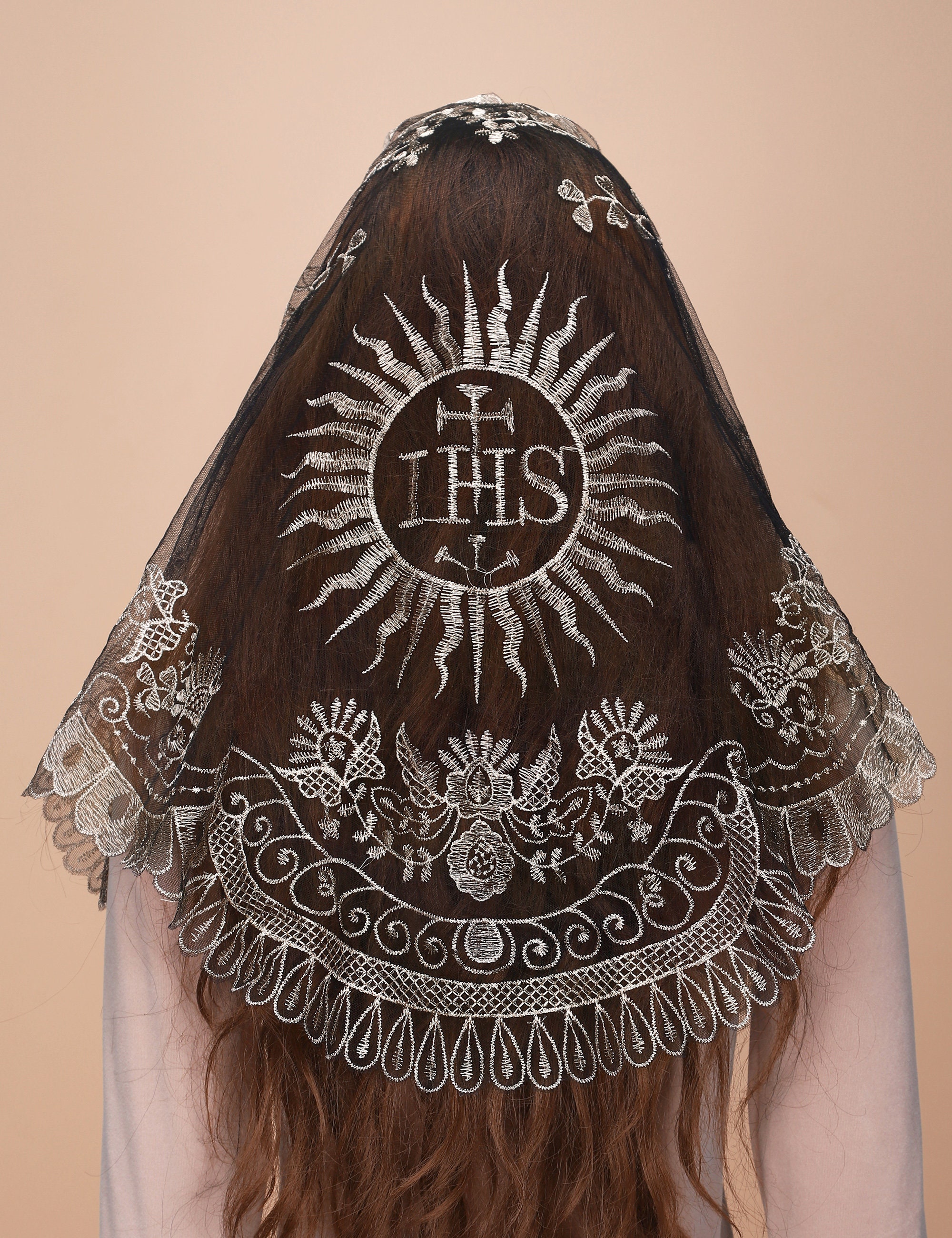 Mantveil Triangle Catholic Chapel Veil: Black/white/gold IHS Symbol ...