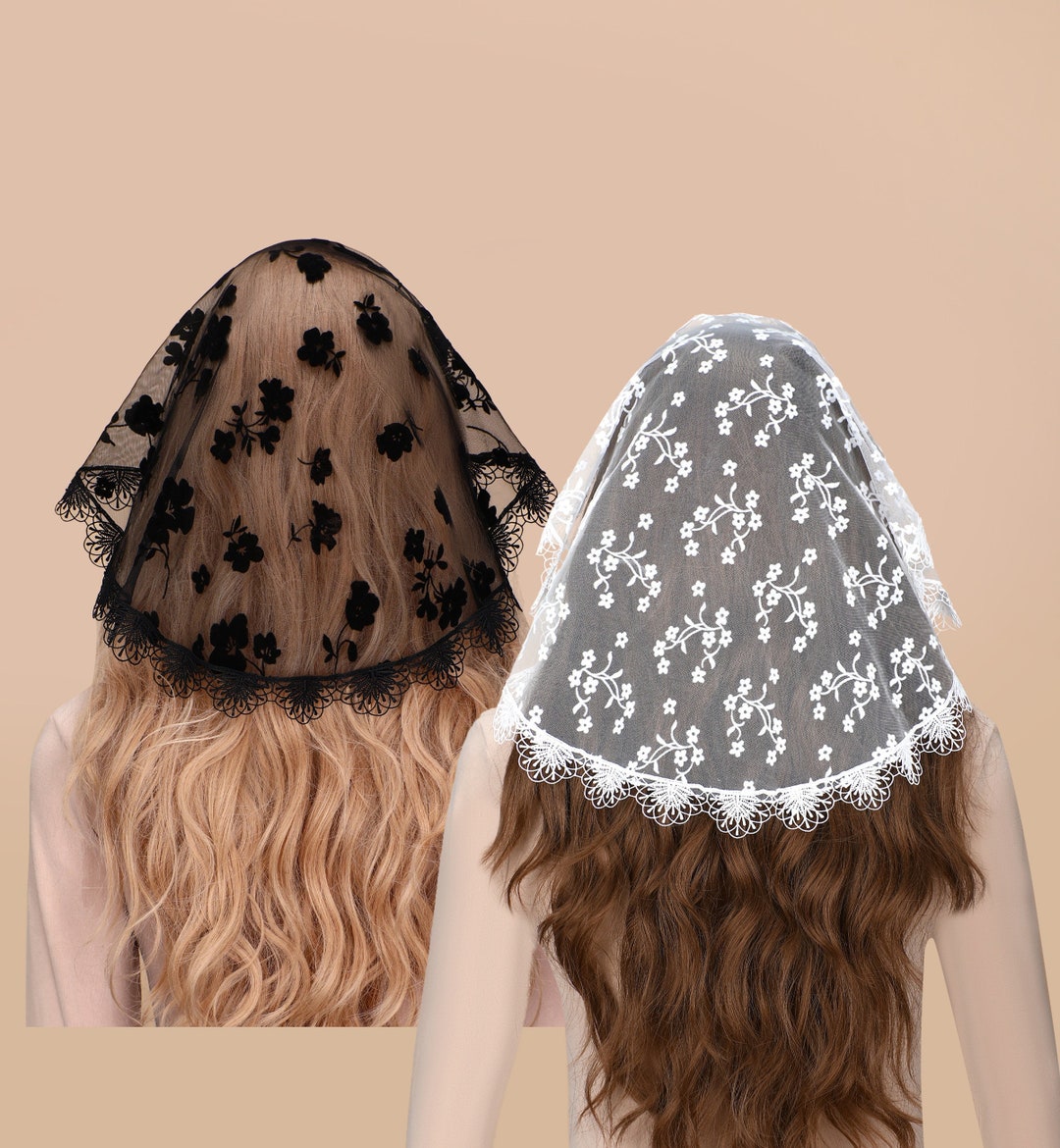 2 Packs Catholic Church Head Covering Floral Lace Mantilla Chapel Cap ...