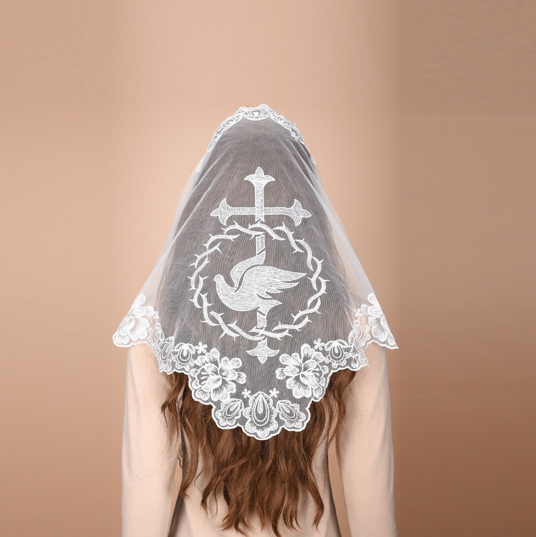 Mantveil Triangle Catholic Chapel Veil: Holy Spirit Cross Roses ...