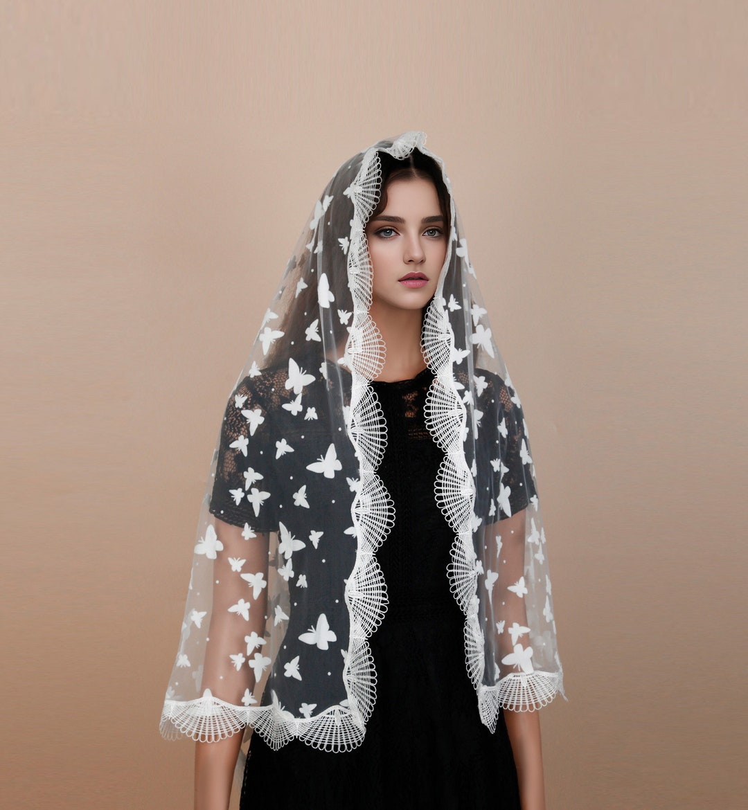 Lace Butterfly Catholic Veil: Embroidered Church Mantilla - Etsy