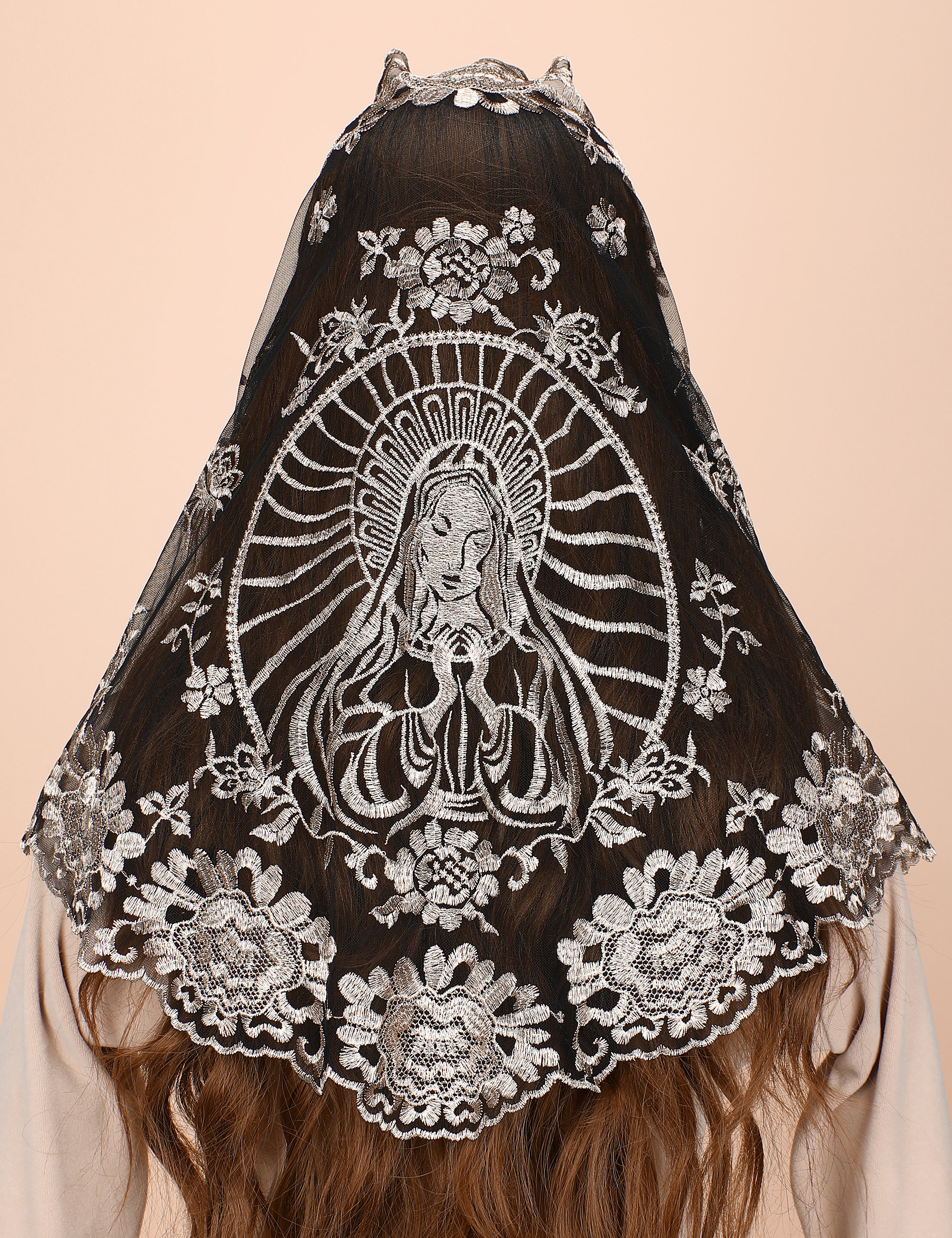 Triangle Virgin Mary Lace Mantilla: Traditional Prayer Latin Mass Lace ...
