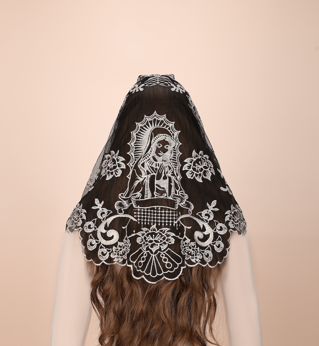 Marian Apparitions Embroidered Mantilla: Catholic Spanish Lace Church ...
