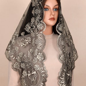 New!! Catholic Veil Triangular One Piece Veil Sacred Heart Pattern Veil ...