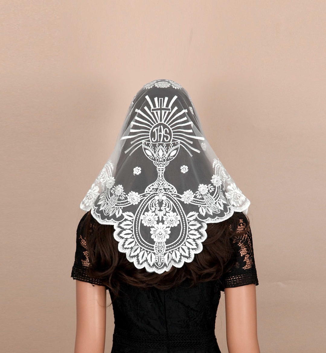New!! Catholic Veil Holy Grail Cross Veil Triangular Camellia Mesh ...