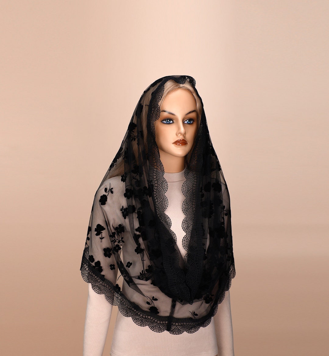 Infinity Flocked Flowers Church Veil, Catholic Church Veil Latin Mass ...