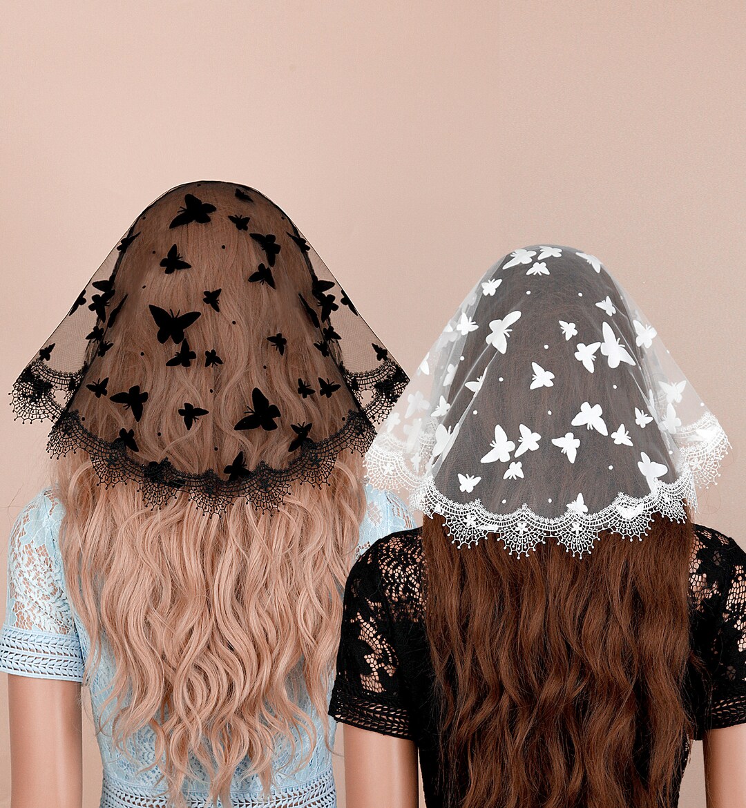 2 Pack Catholic Veils Floral Lace Veils Prayer Cap Veils Round Mass ...