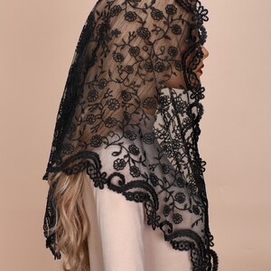Black Lace Triangle Mantilla Veil: Catholic Church Scarf - Etsy
