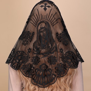 Spanish Catholic Lace Veil, Virgin Mary Embroidery Church Mantilla ...