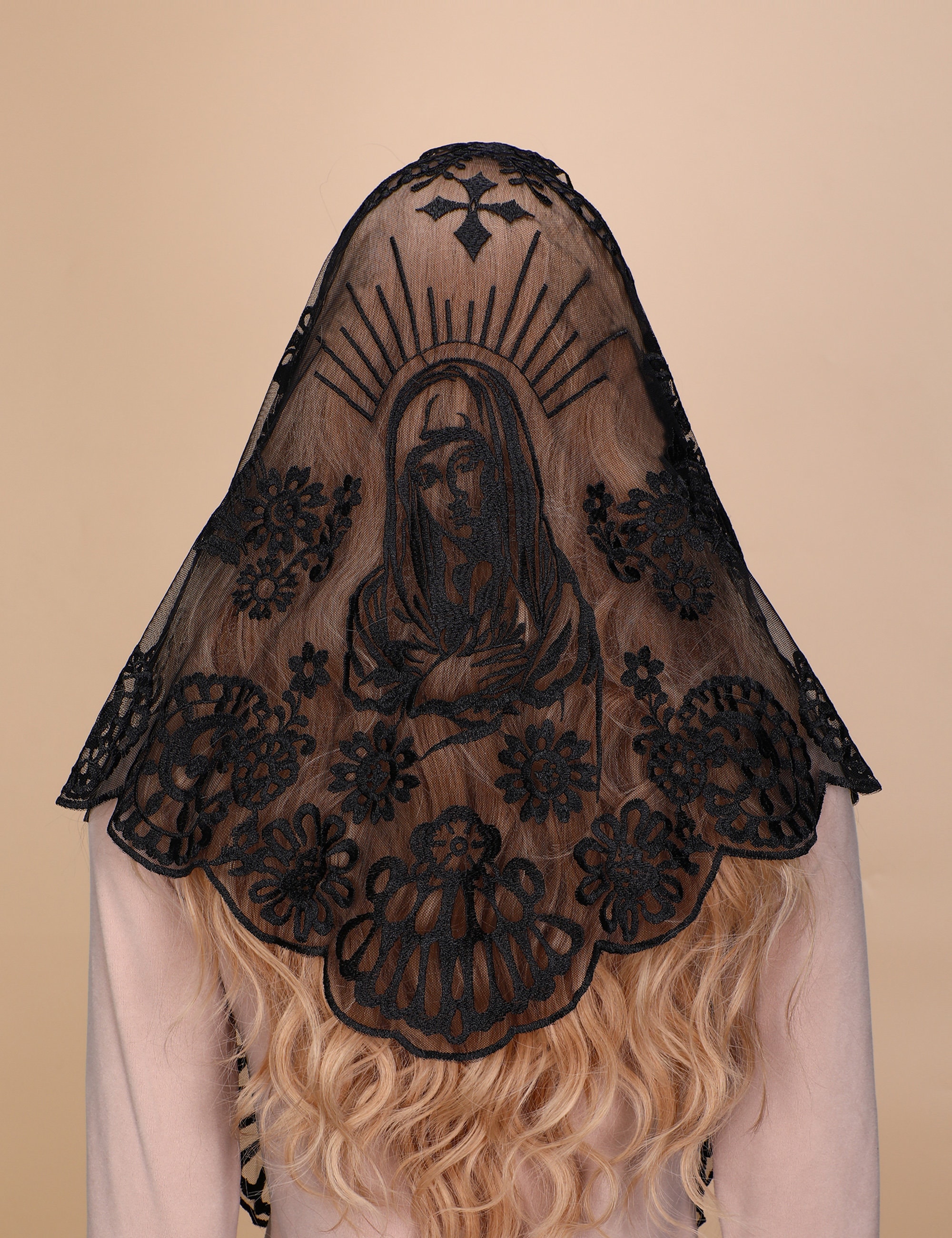 Spanish Catholic Lace Veil, Virgin Mary Embroidery Church Mantilla ...