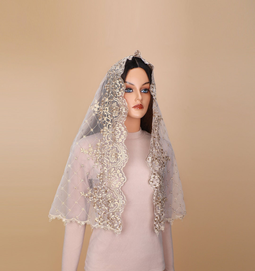 Gold Lace Camellia Catholic Veil: D Shape Church Mass Veil - Etsy