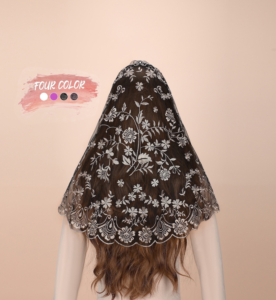 Peony-embroidered Spanish Mantilla: Catholic Church Lace Veil - Etsy